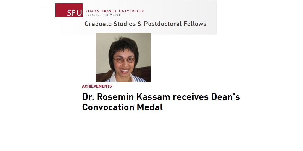 Dr. Rosemin Kassam receives Dean’s Convocation Medal from Simon Fraser ...