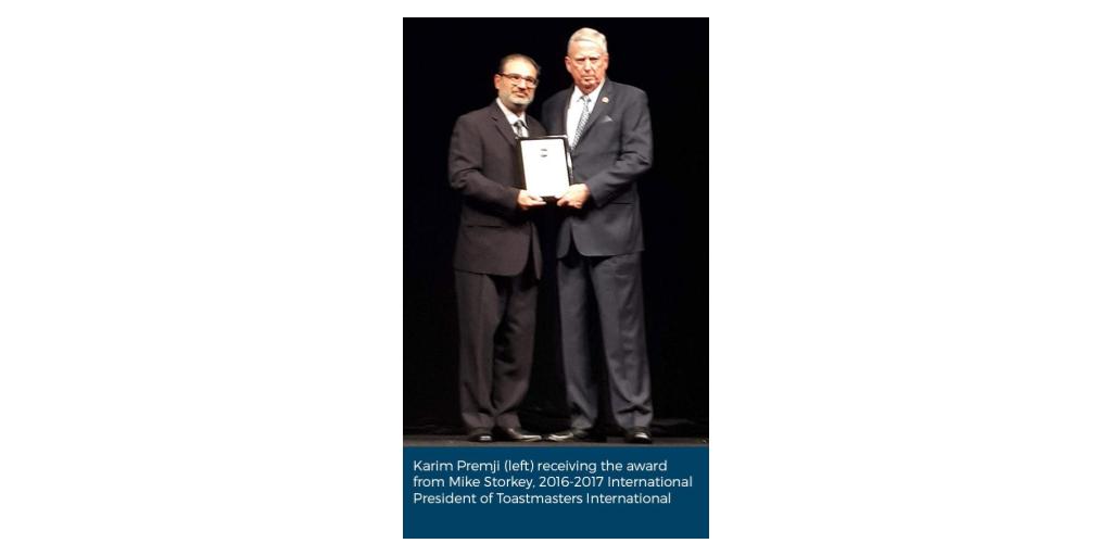 Karim Premji receives Toastmasters International Education and ...