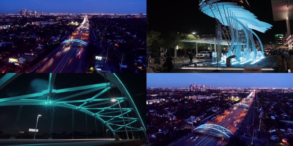 Houston: City Hall Downtown and Cross Bridges lit up in Teal color to ...