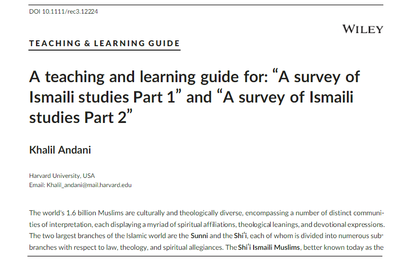 Khalil Andani – Teaching and Learning Guide on Ismaili Muslim History ...